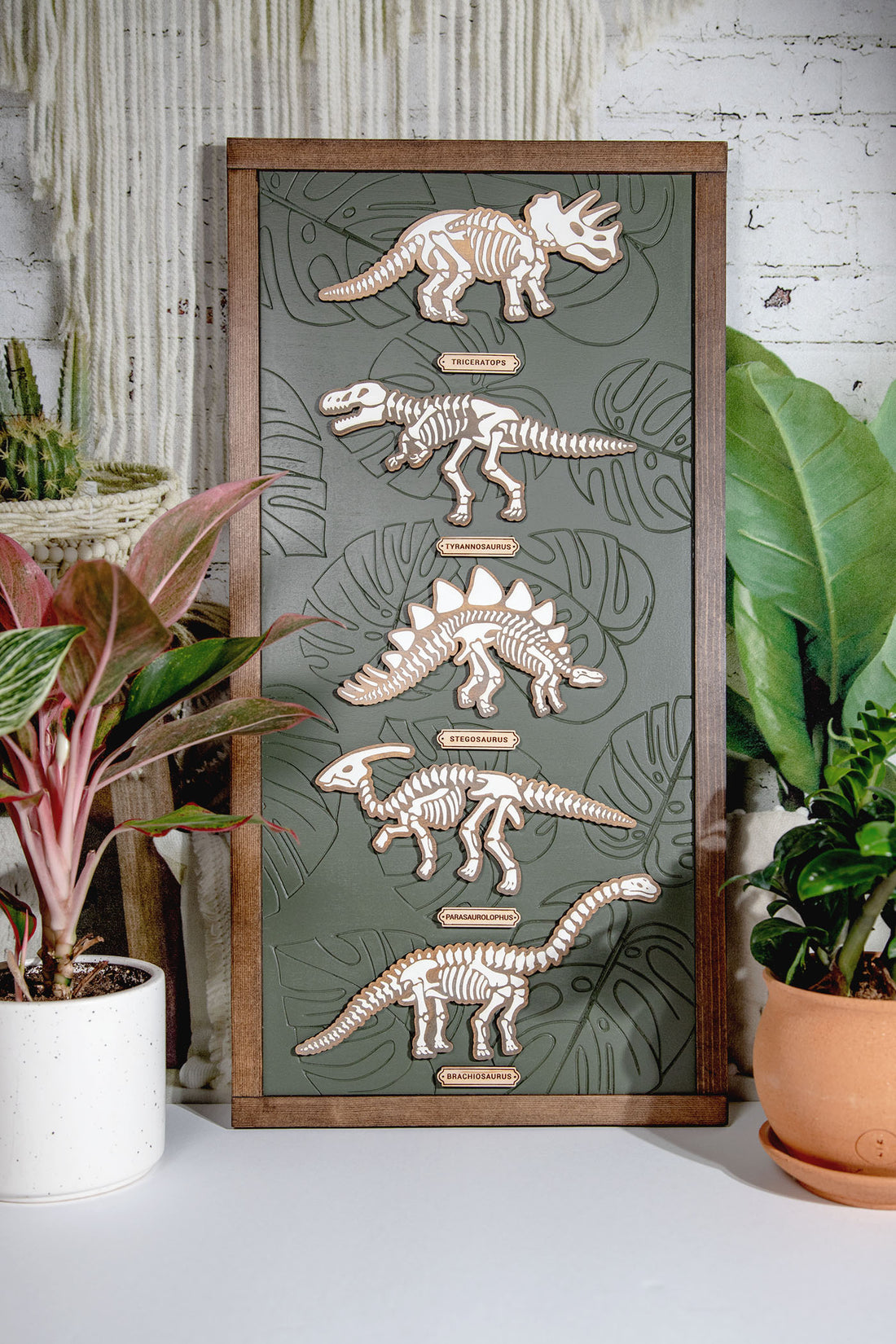 Dino Skeleton Engraved Monstera Wood Sign 12x24 – The Tipsy Anvil Co.