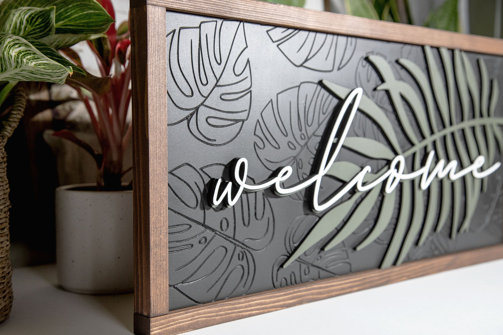 Welcome Fern & Monstera Wood Sign 24x12 – The Tipsy Anvil Co.
