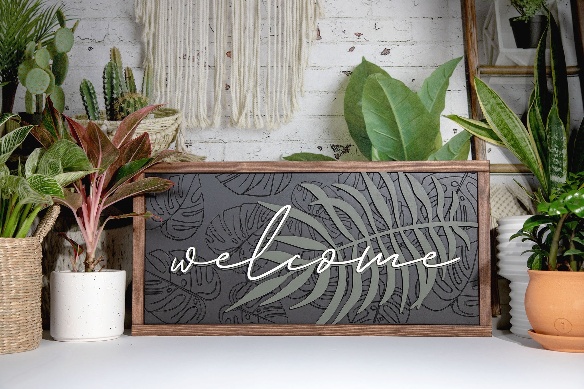 Welcome Fern & Monstera Wood Sign 24x12 – The Tipsy Anvil Co.