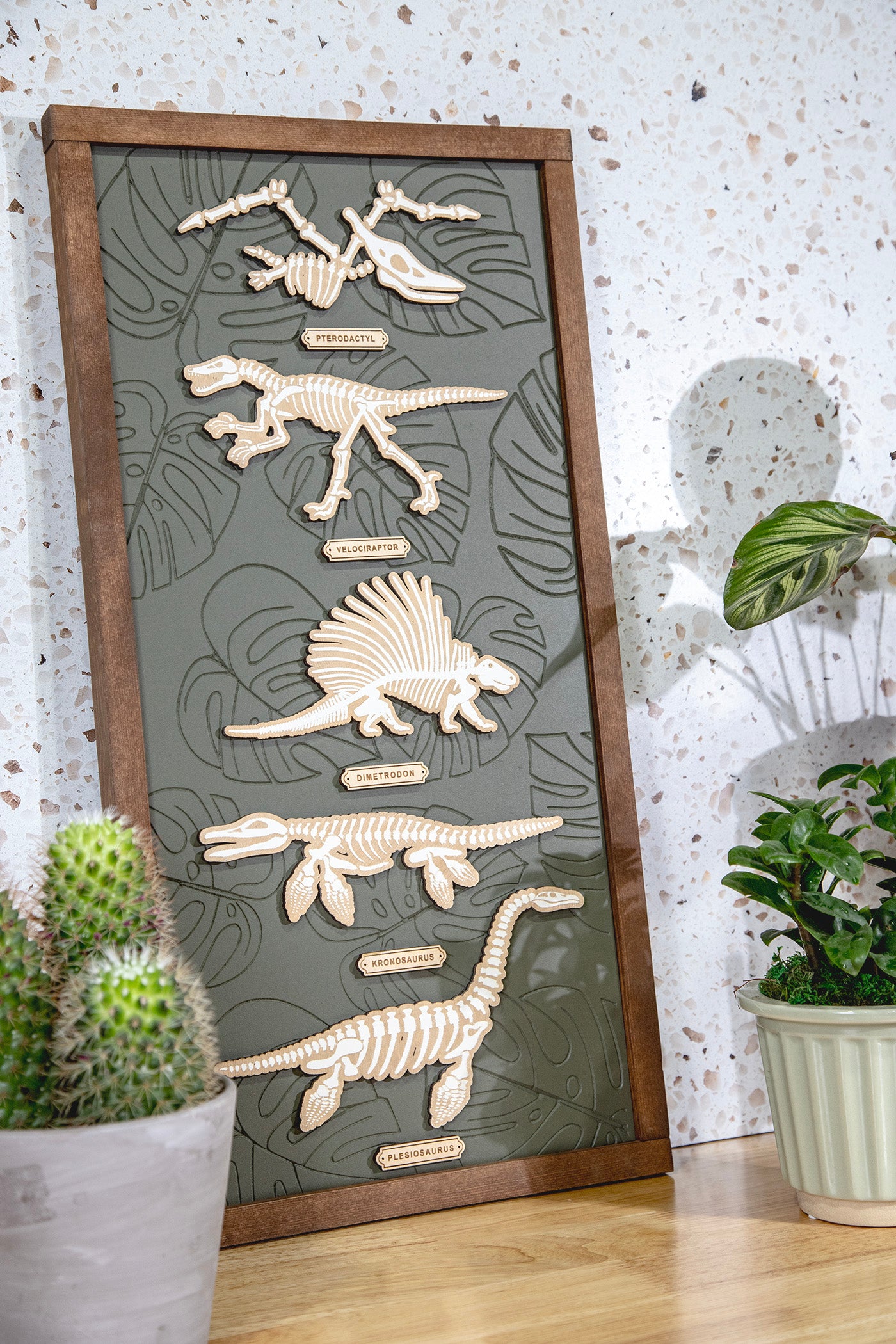 Dino Skeleton Engraved Monstera Wood Sign 2nd Version 12x24 – The Tipsy ...