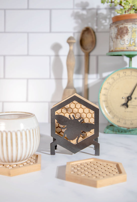 Honeycomb Bee Wood Coaster Set – The Tipsy Anvil Co.