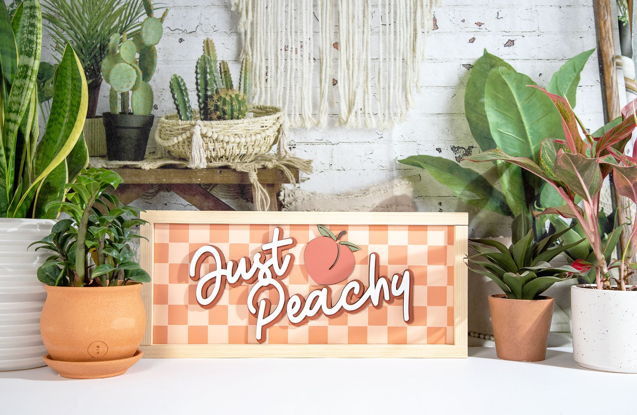 Just Peachy Checkered Wood Sign 19x8.5 Inches – The Tipsy Anvil Co.