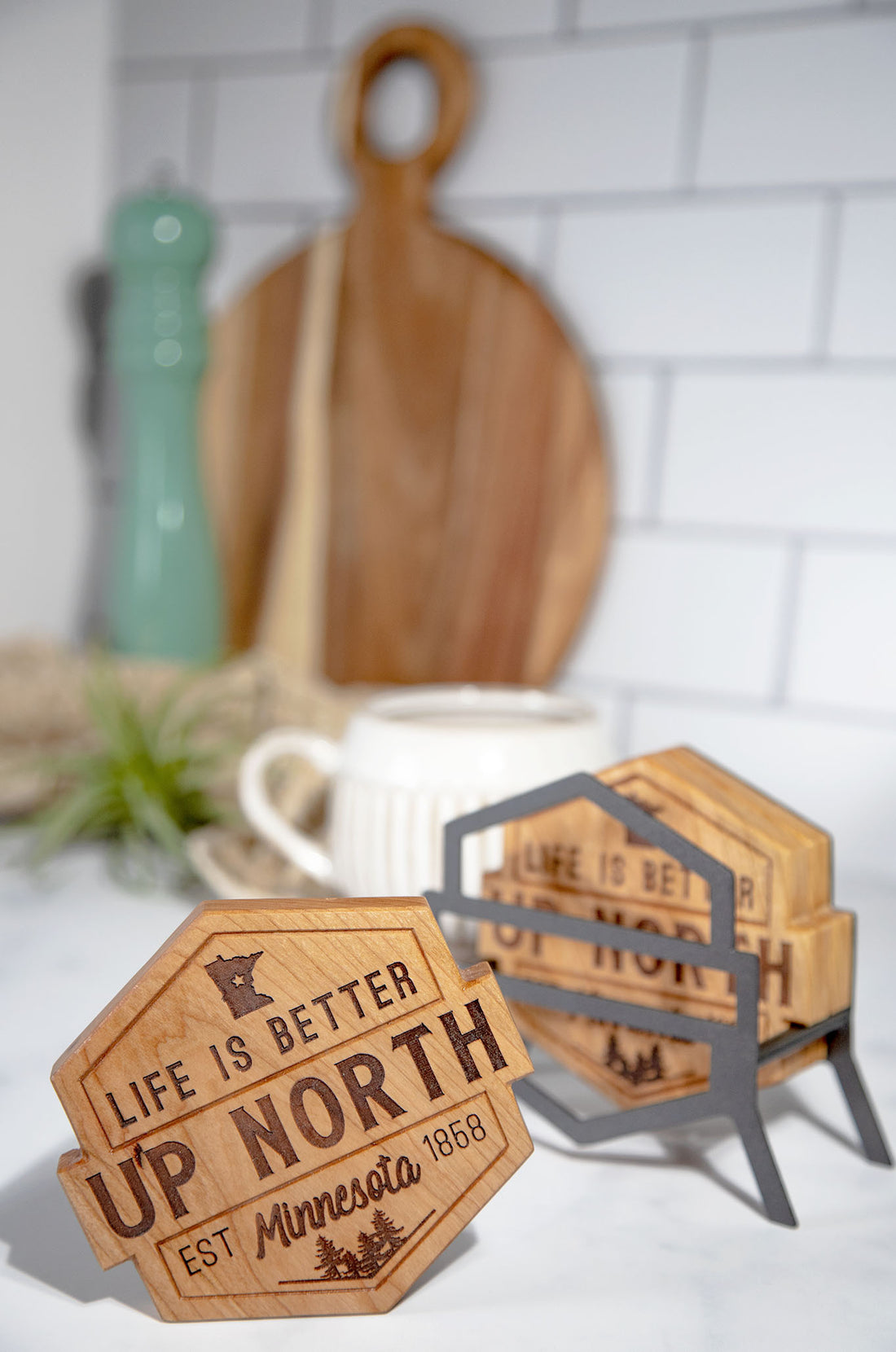 Life is Better Up North Wood Coaster Set – The Tipsy Anvil Co.