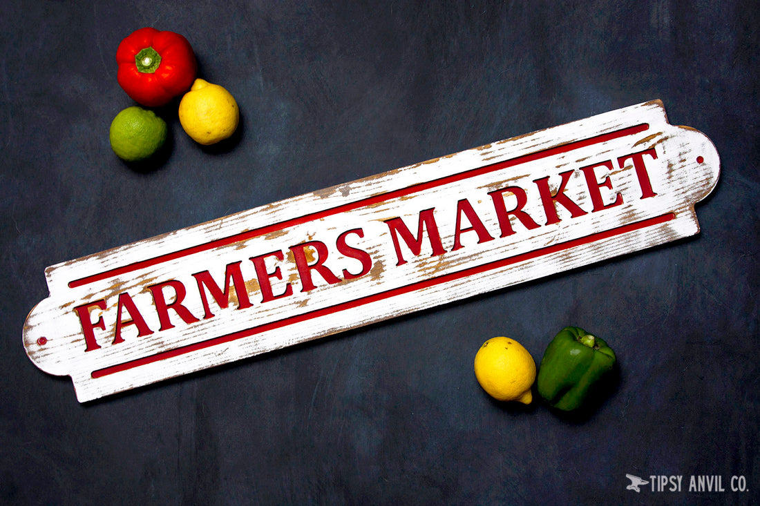 Farmers Market Engraved Wood Sign 36x7 – The Tipsy Anvil Co.