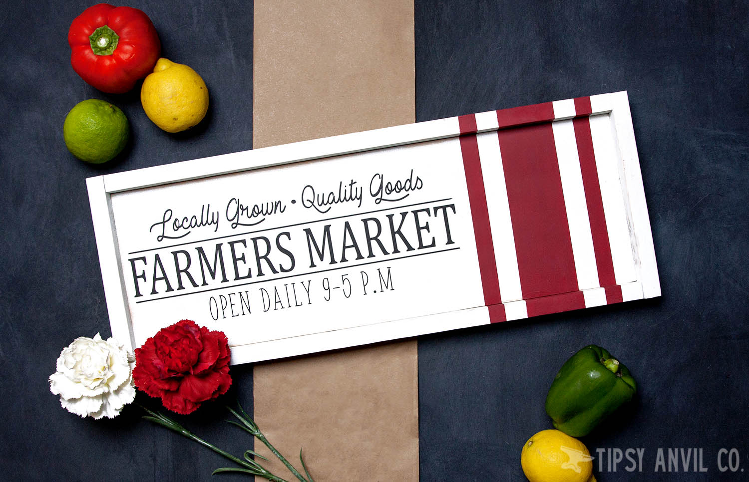 Farmers Market Striped Wood Sign 24x9 – The Tipsy Anvil Co.