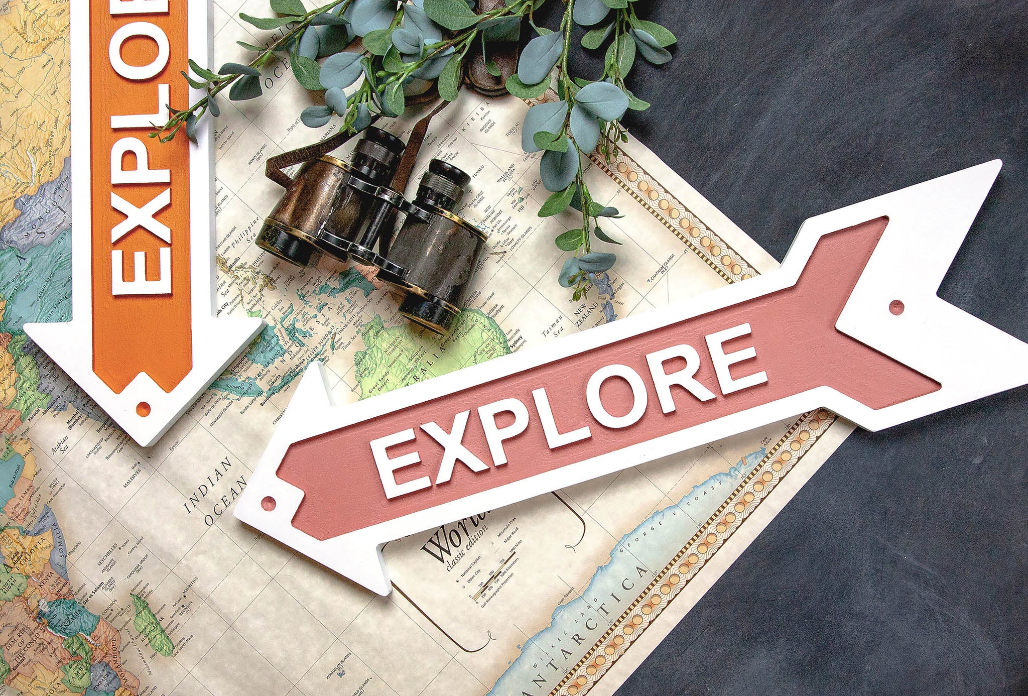 Explore Arrow Embossed Wood Sign 24x6.5 – The Tipsy Anvil Co.